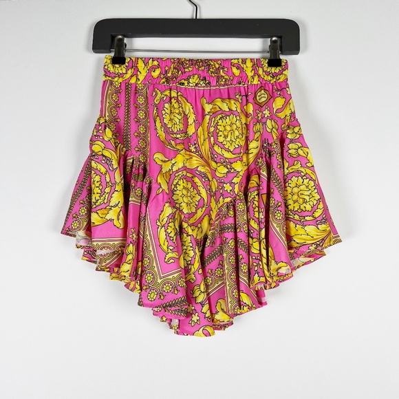 AKIRA | Skirts | Akira Basque Waist Yellow Pink Paisley Floral Print ...